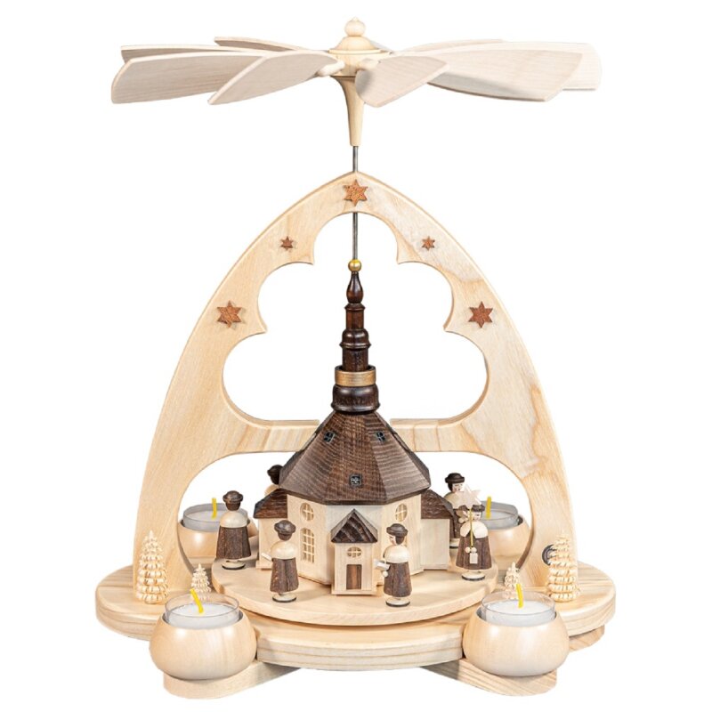 Müller Bogenpyramide Seiffener Kirche mit LED-Beleuchtung - Erzgebirgi