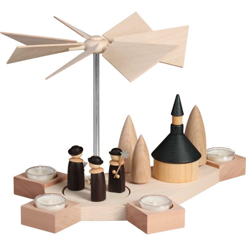 Zeidler Pyramide Seiffener Kirche mit Kurrende für Teelichte - Erzgebi