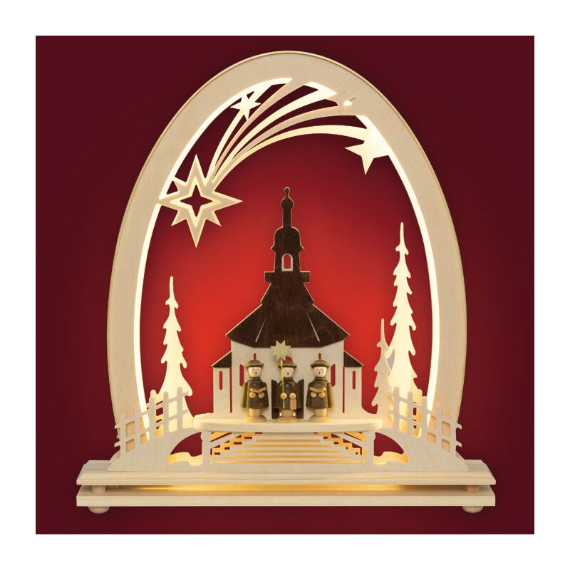 Seidel Rundbogen Seiffener Kirche mit Kurrende mit LED Band - Erzgebir